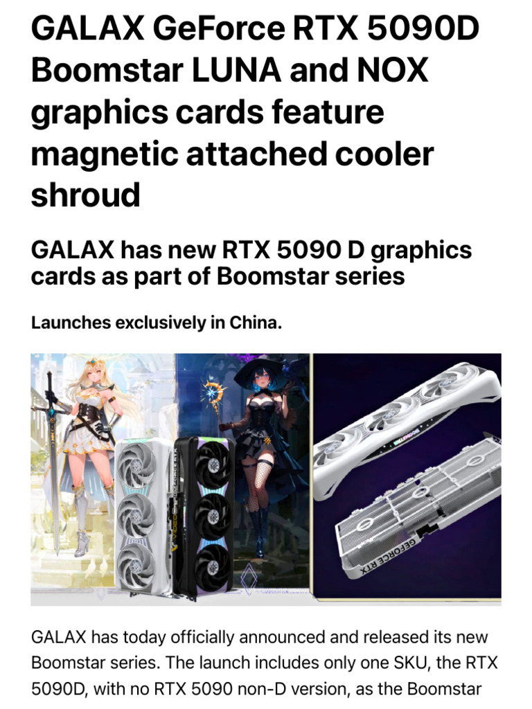 GALAX GeForce RTX 5090D Boomstar LUNA and NOX Graphics Cards Feature Magnetic Attached Cooler ...