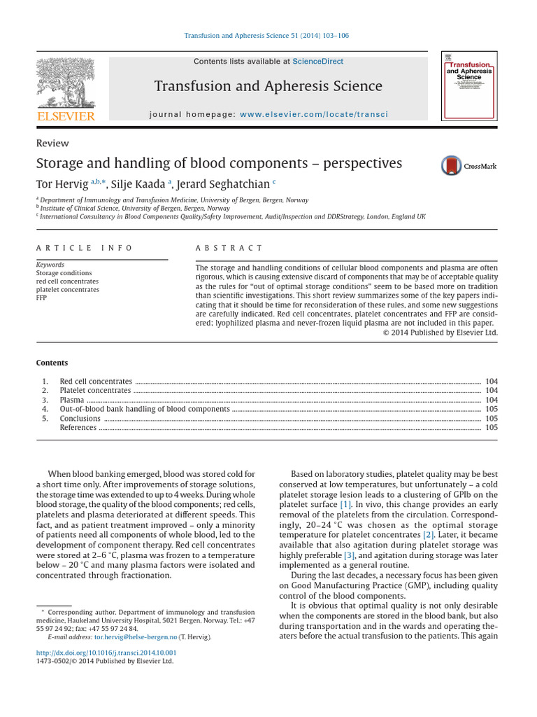 Storage and Handling of Blood Components | PDF | Blood Transfusion ...