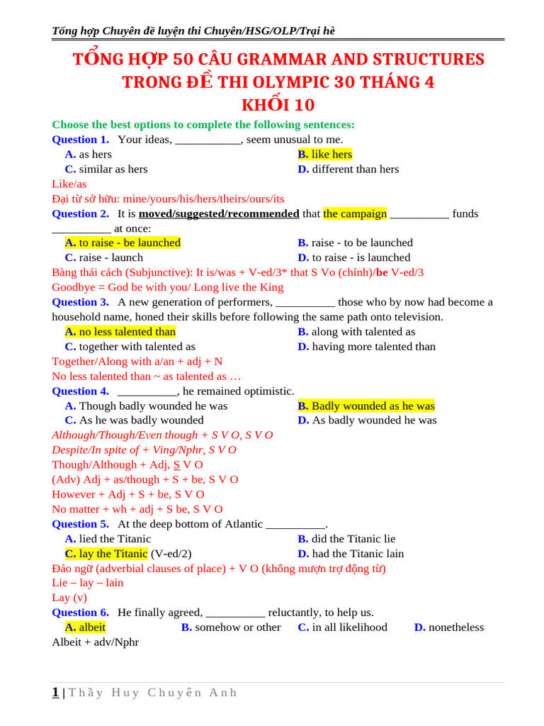 Tuyen tap Ngu phap & Cau truc OLP (Trich sach 2017)-KEYS | PDF