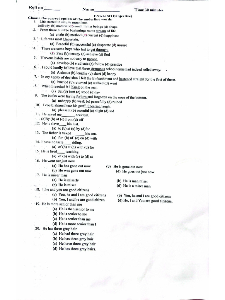 Paper first year English | PDF