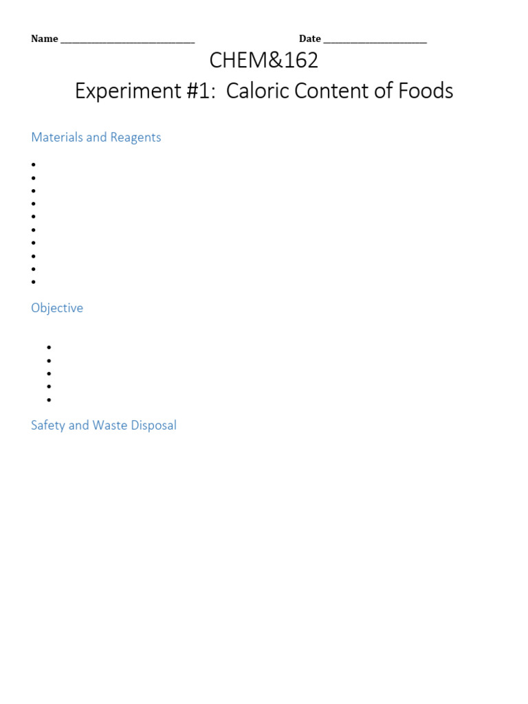 Chem 162 Lab 1- Caloric Content of Food-1 | PDF | Calorie | Heat