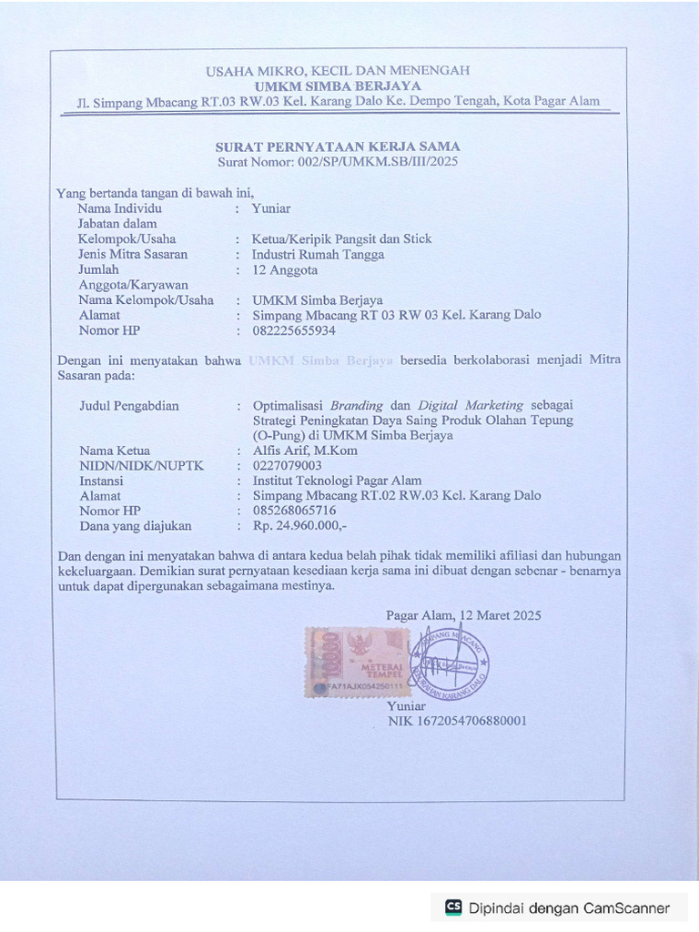 Surat PK Mitra Simba | PDF