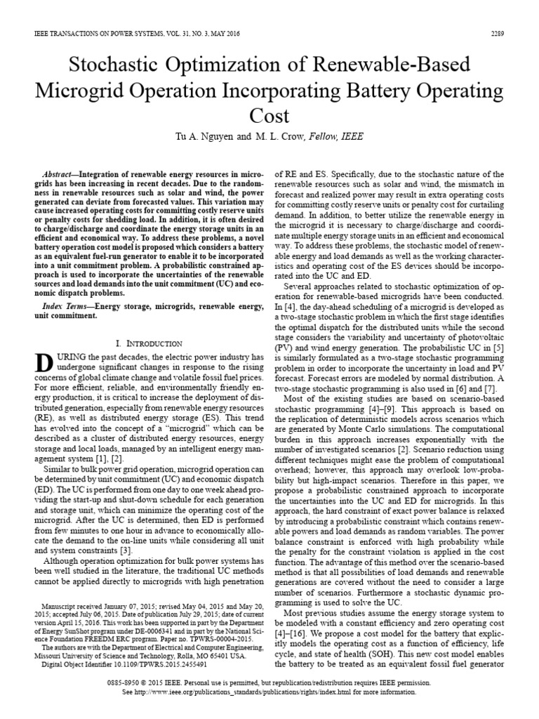 Stochastic Optimization of Renewable-Based Microgrid Operation Incorporating Battery Operating ...