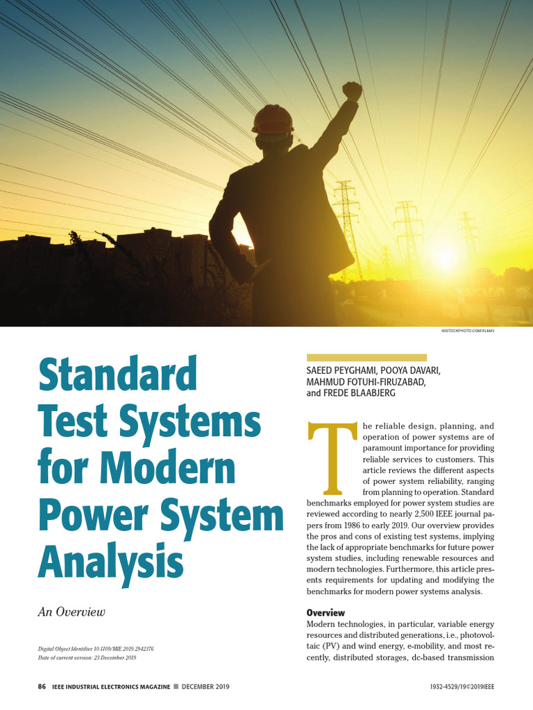 Standard Test Systems For Modern Power System Analysis An Overview ...