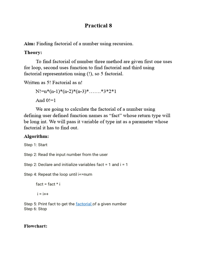 Practical 8 (Factorial) | PDF