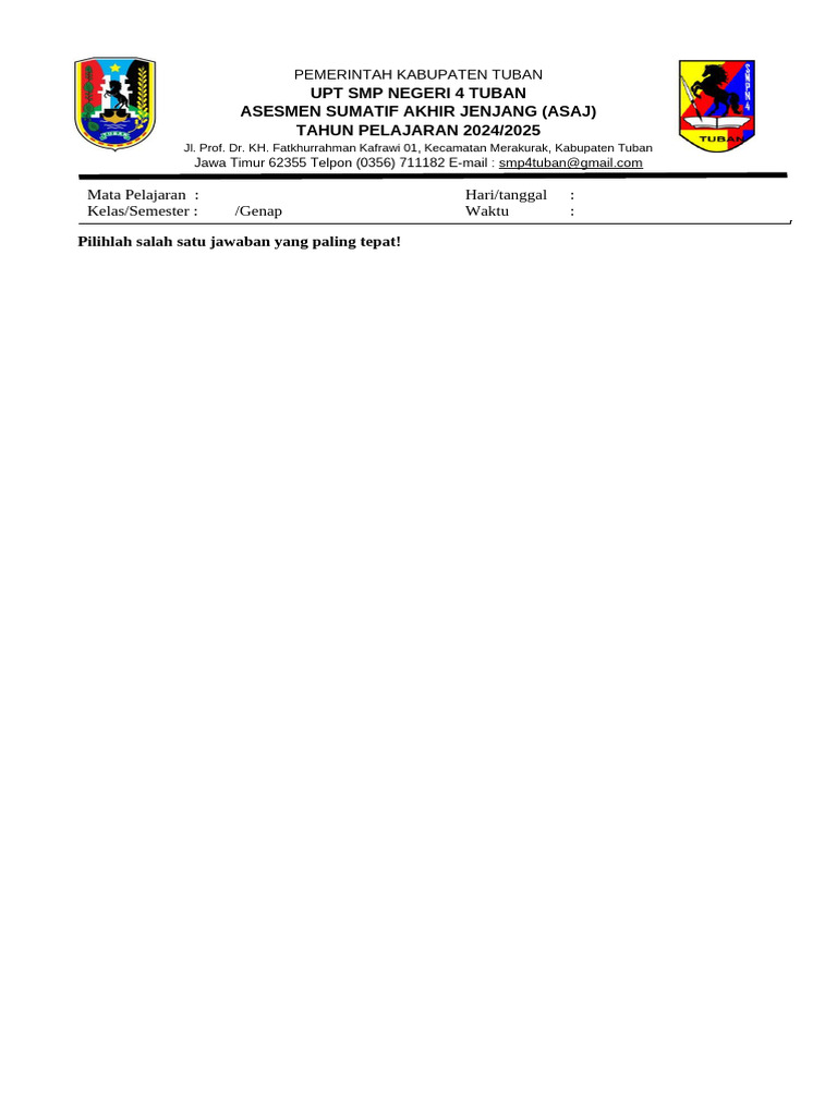 Kop Soal Asesmen Sumatif Akhir Jenjang (Asaj) 2025 | PDF
