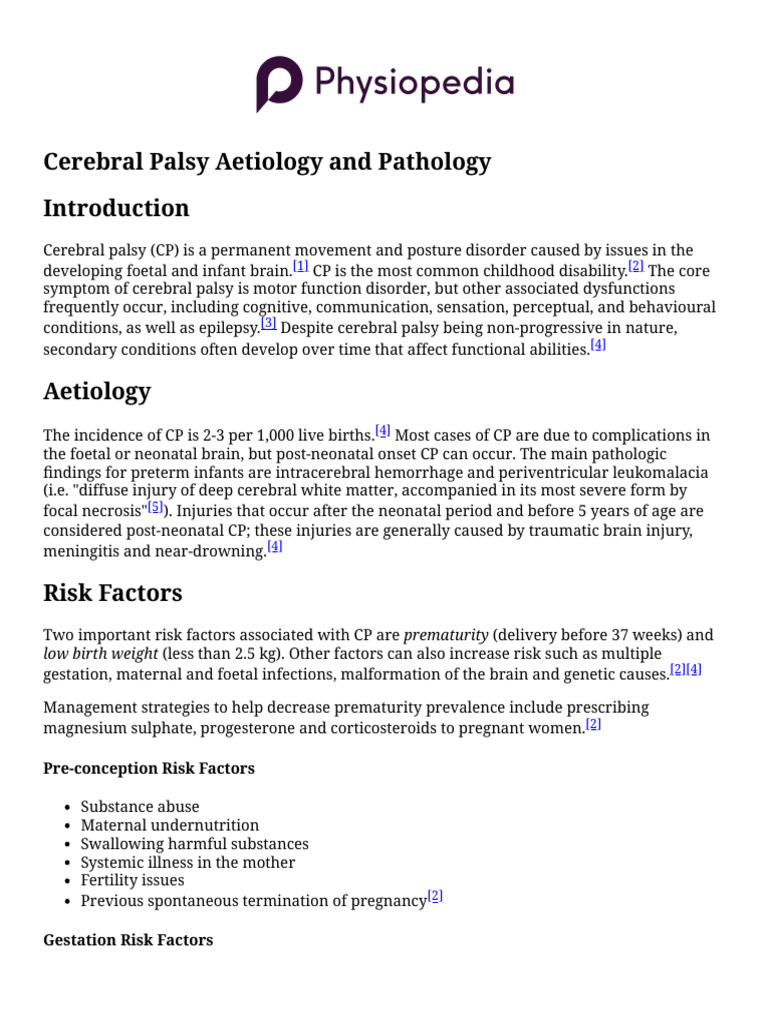 Cerebral Palsy Aetiology and Pathology - Physiopedia | PDF | Cerebral ...