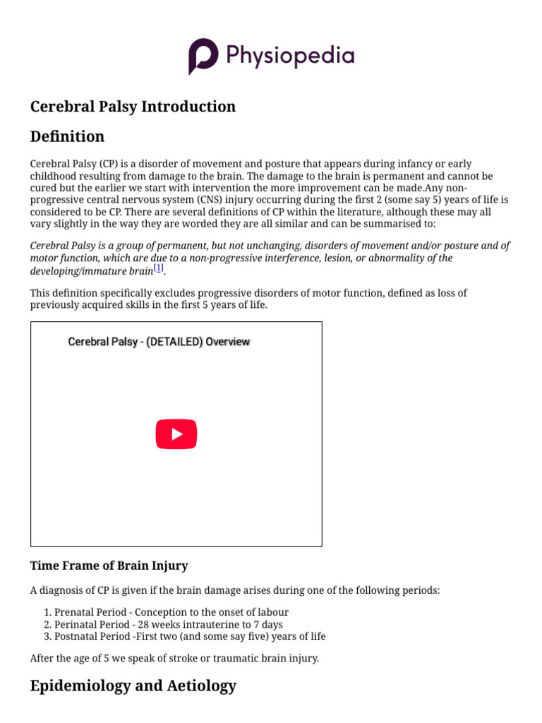 Cerebral Palsy Introduction - Physiopedia | PDF | Cerebral Palsy ...