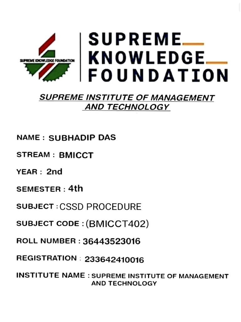 CSSD Procedure | PDF