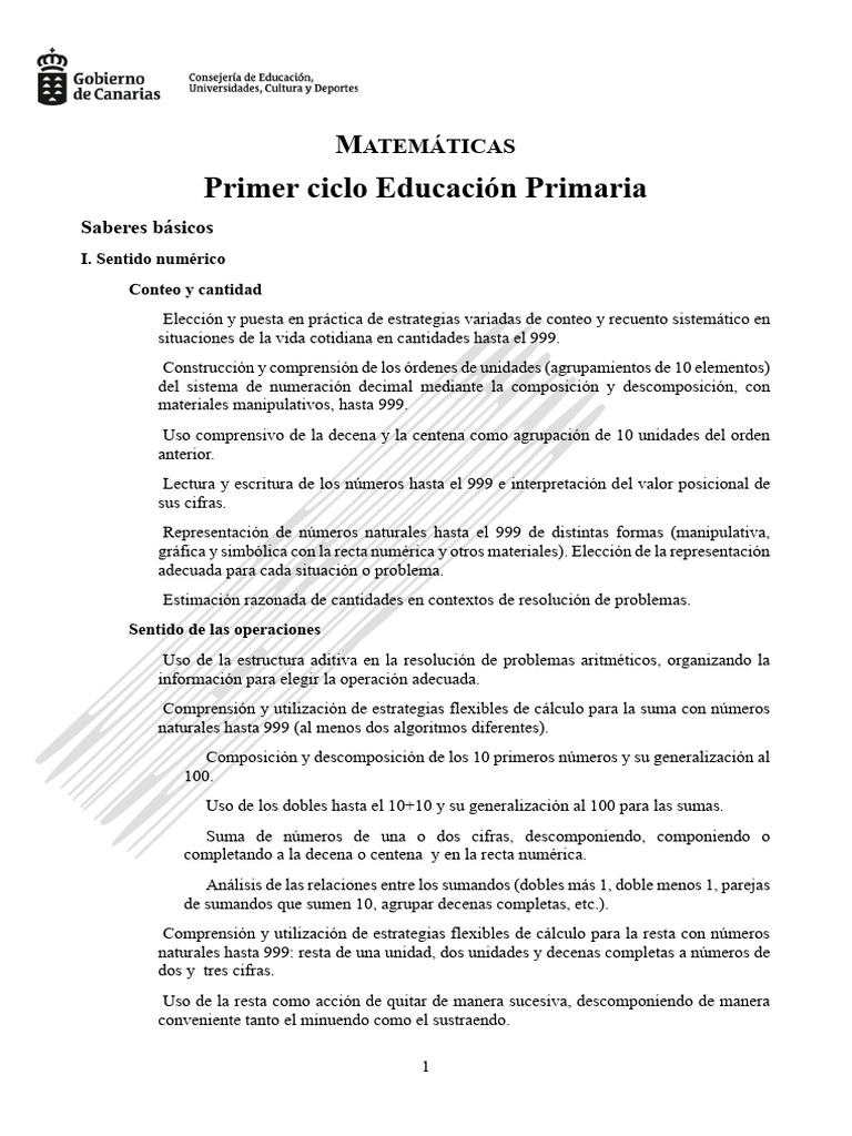 Curriculo Educacion PRIMARIA - Matematicas Numeracion | PDF | División ...