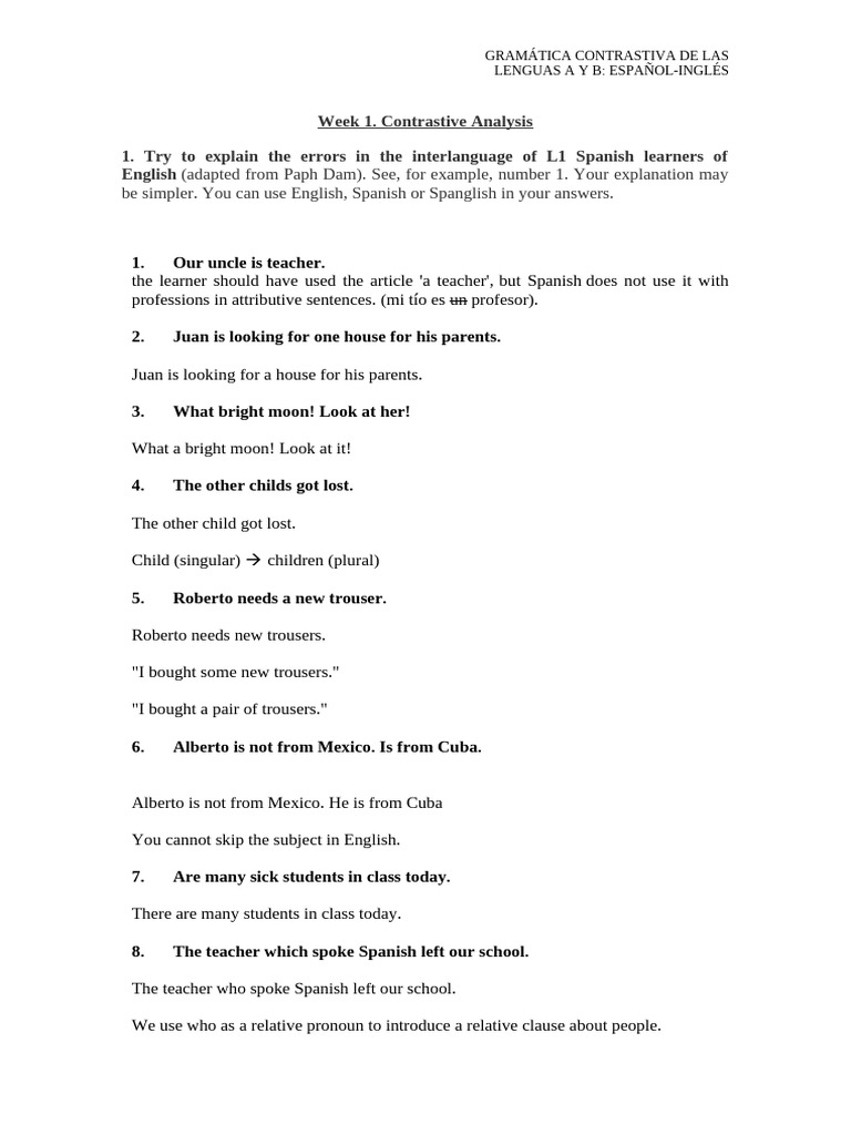 EPD Week 1. Contrastive Analysis | PDF | Linguistics | Grammar