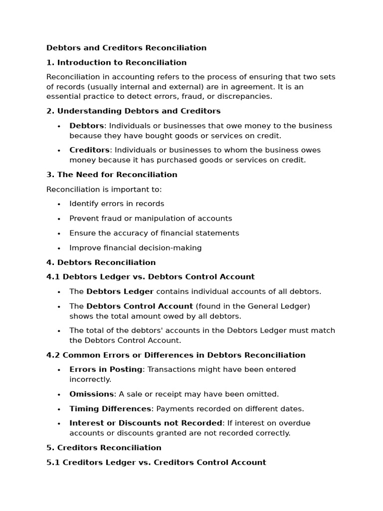 Debtors and Creditors Reconciliation Grade 10 | PDF | Creditor | Credit