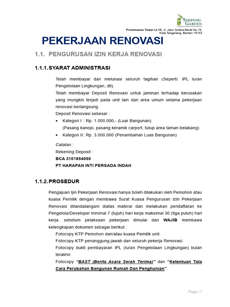 Panduan Ijin Kerja Renovasi | PDF