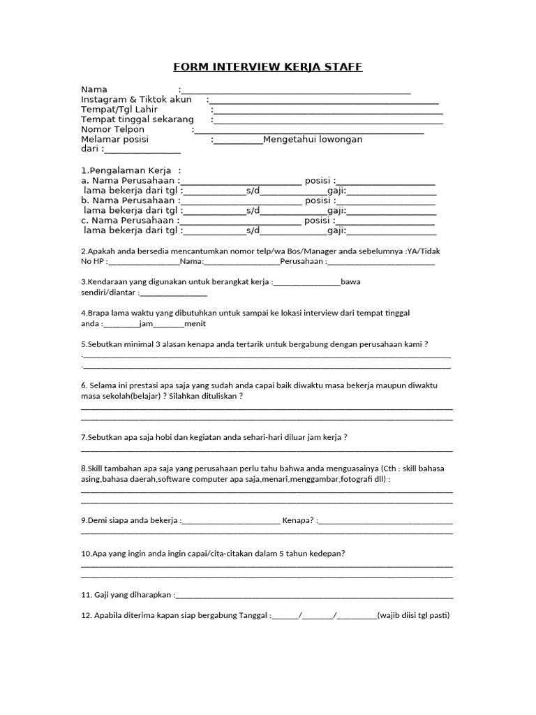Formulir Interview Karyawan Baru | PDF
