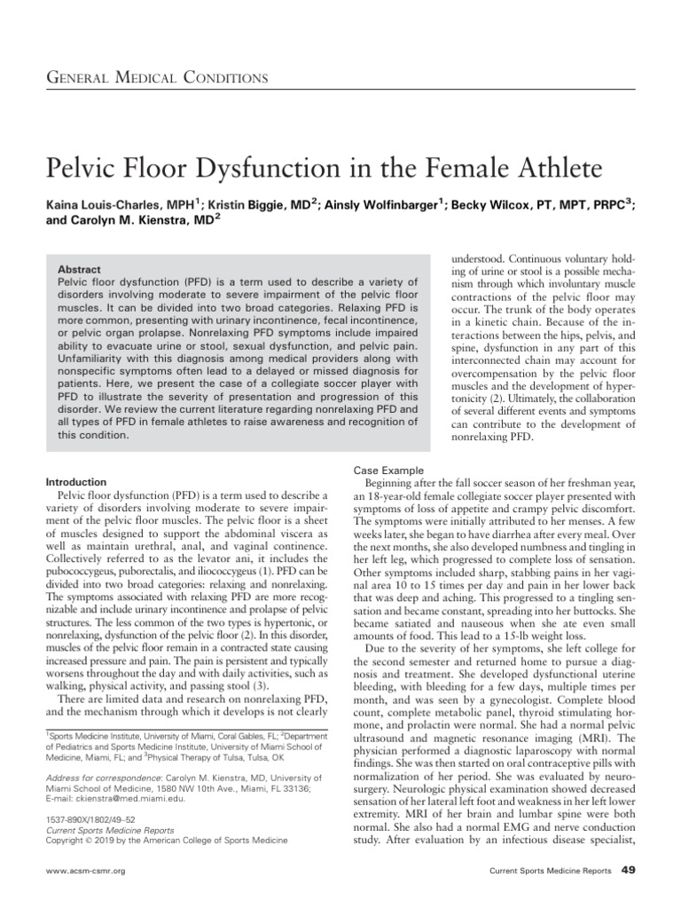 Pelvic Floor Dysfunction in The Female Athlete.5 | PDF | Urinary ...