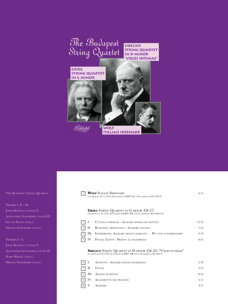 Budapest String Quartet - Grieg, Sibelius, Wolf | PDF | Tempo | Classical Music