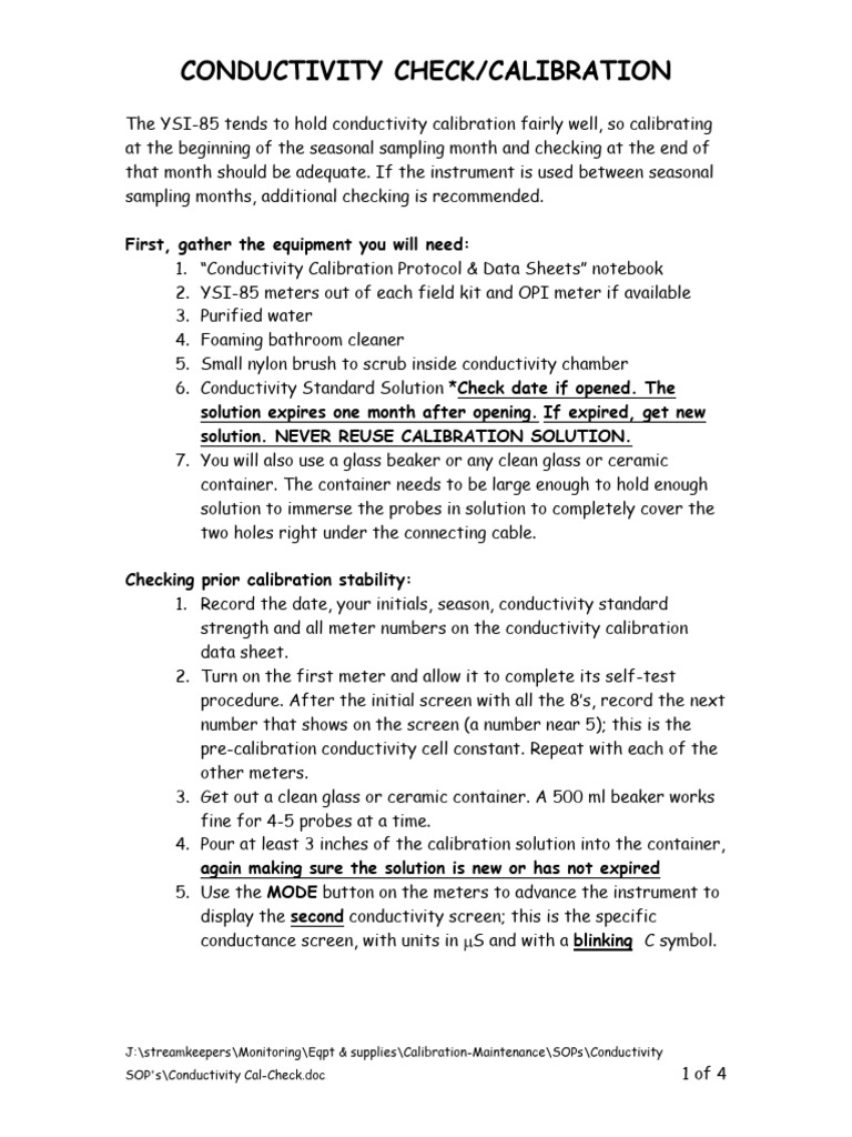 Conductivity Cal-Check Protocol | PDF | Calibration