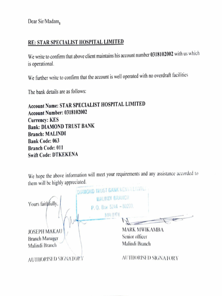 Bank Confirmation Letter for Client | PDF