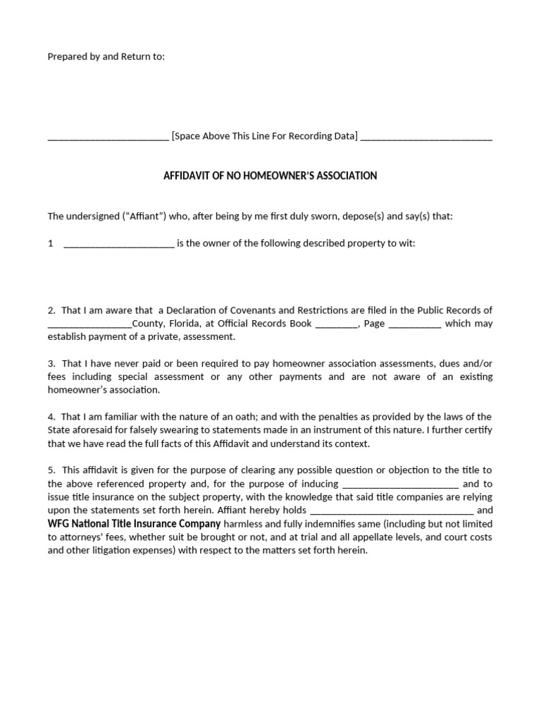 Affidavit of No Homeowner's Association | PDF | Affidavit | Justice