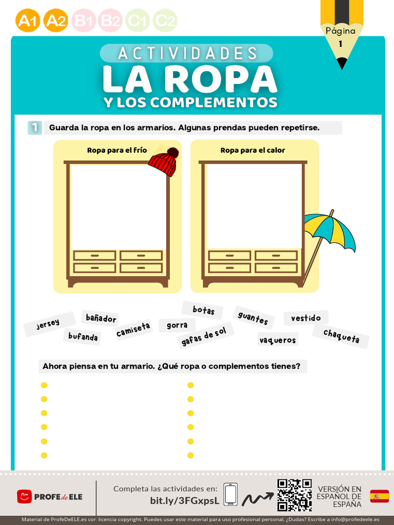 Cuadernillo de Actividades - Vocabulario de La Ropa (v.1.0) | PDF ...