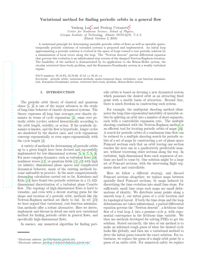 Variational Method For Finding Periodic Orbits in A General Flow | PDF | Chaos Theory | Physics
