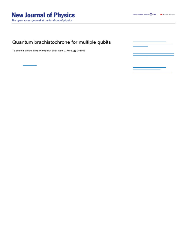 Quantum Brachistochrone For Multiple Qubits | PDF | Quantum Computing | Calculus Of Variations