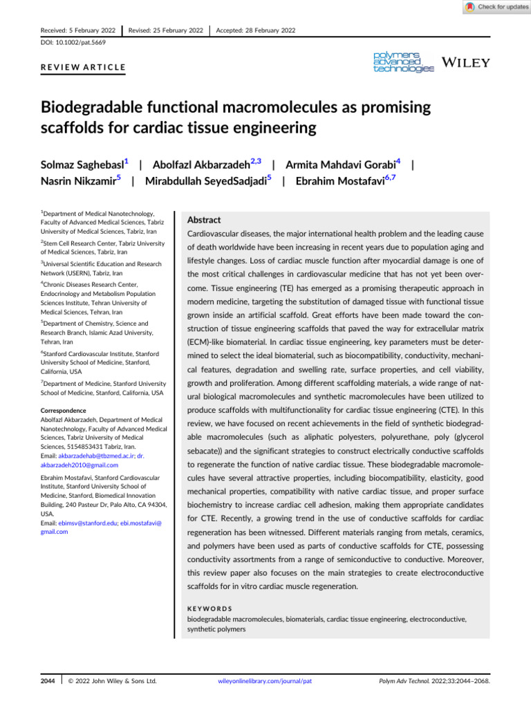 Biodegradable Functional Macromolecules As Promising | PDF | Tissue ...