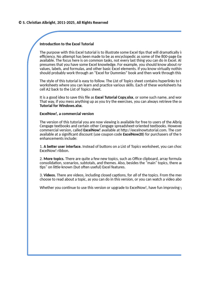 Week 1 - Excel Tutorial for Windows | PDF | Microsoft Excel | Software