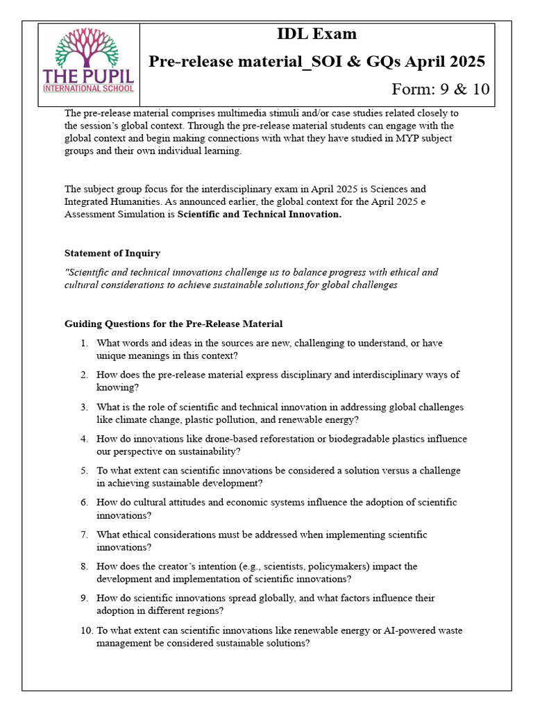 April 2025 IDL Exam Pre-Release Material | PDF | Agriculture | Amazon ...