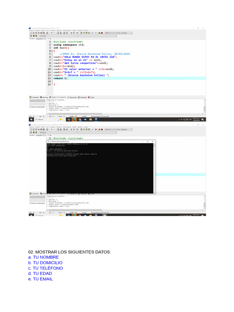 Ejercicios Dev-C++ Yay | PDF
