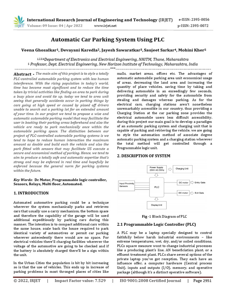 Automatic Car Parking System Using PLC | PDF | Programmable Logic Controller | Electric Motor