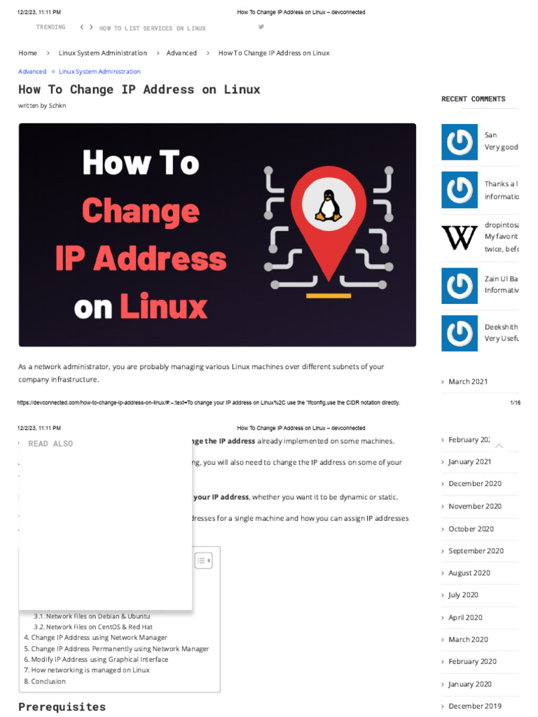 How To Change IP Address On Linux - Devconnected | PDF | Ip Address | Network Architecture