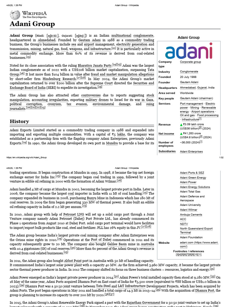 Overview of Adani Group's History | PDF