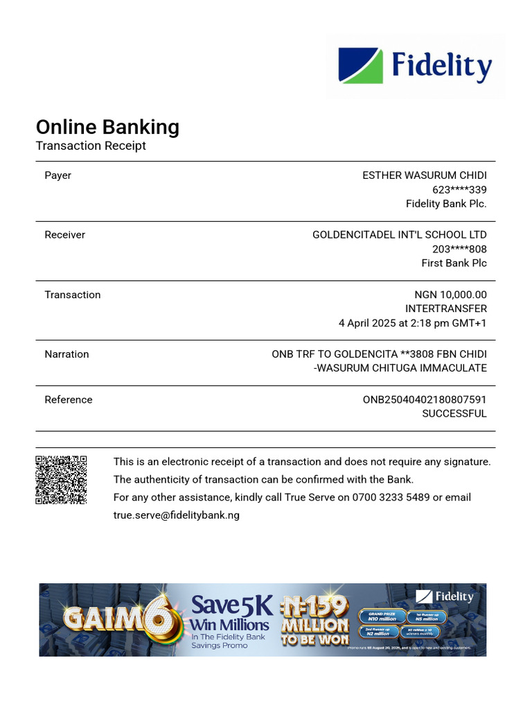 Online Banking Transaction Receipt | PDF