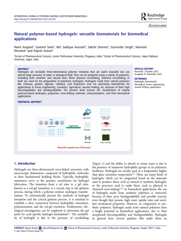 Natural Polymer-Based Hydrogels Versatile Biomaterials For Biomedical ...