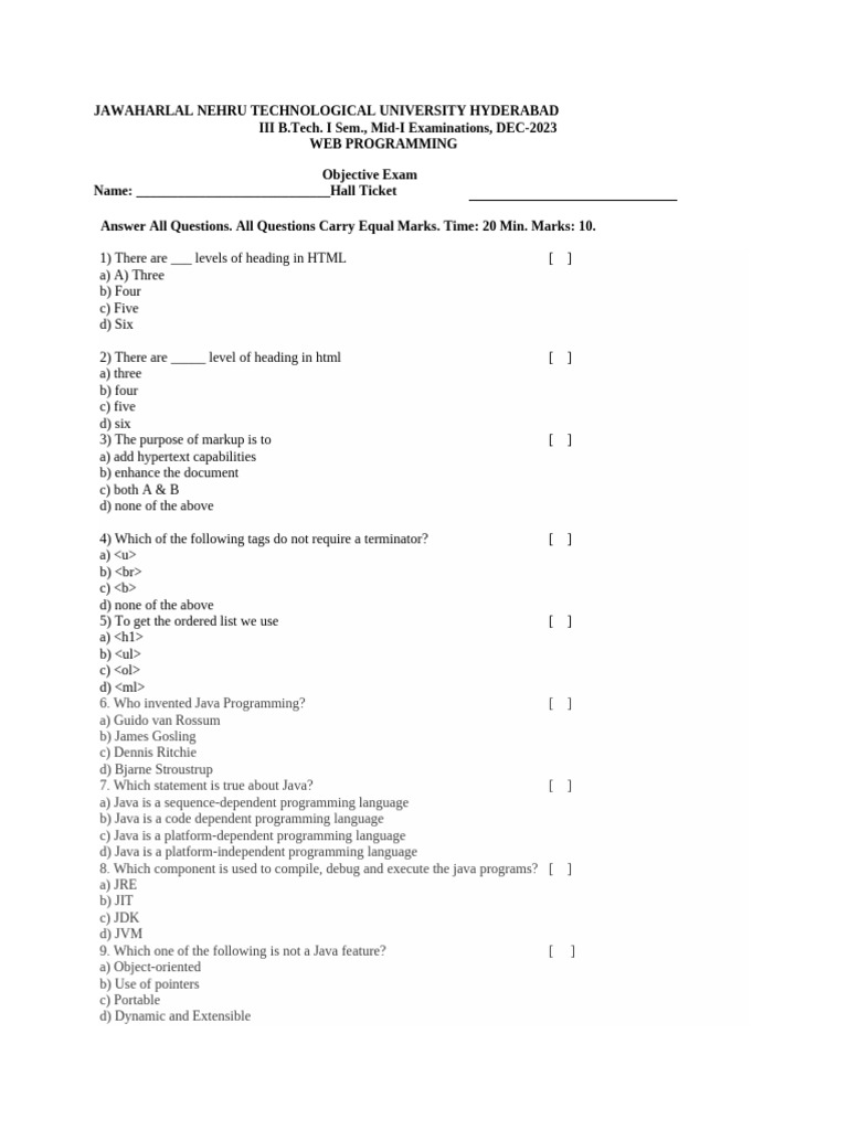 Btech Cse (Aiml) Iiiyr WP Mid-1 Ob | PDF | Java (Programming Language) | Html