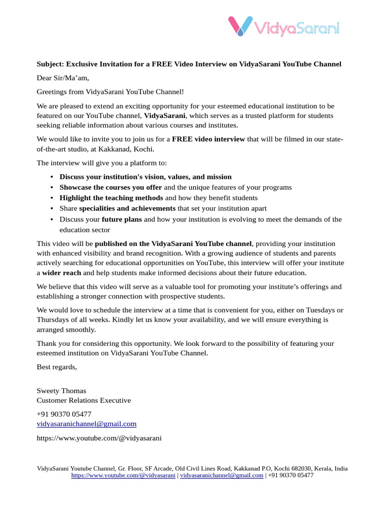 Free Interview Opportunity for Institutions | PDF