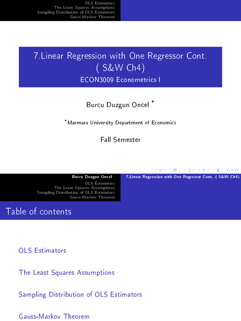 7.Linear Regression With One Regressor Cont. | PDF | Ordinary Least ...