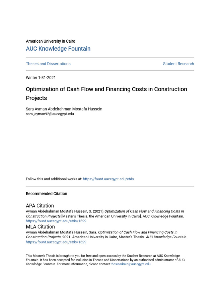 Optimization of Cash Flow and Financing Costs in Construction Pro | PDF ...