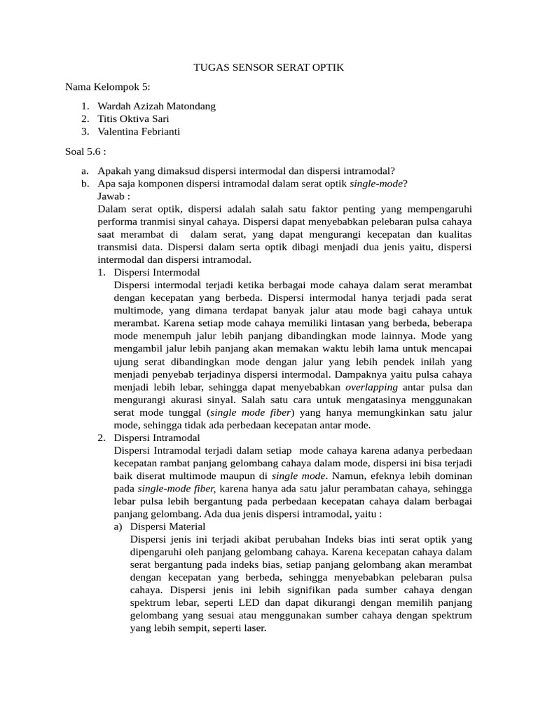 Dispersi Serat Optik: Intermodal & Intramodal | PDF