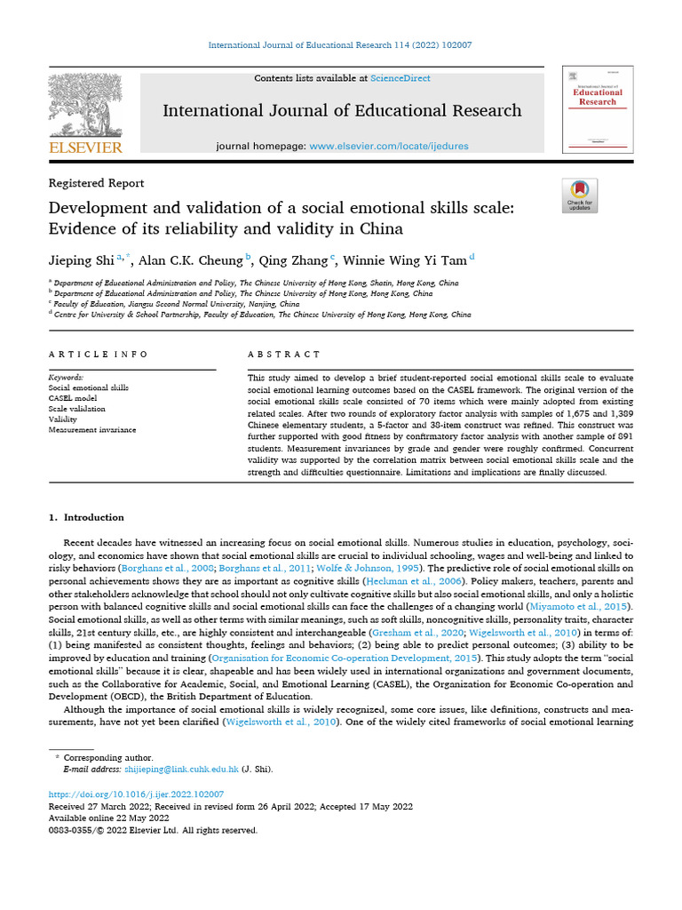 Development and Validation of A Social Emotional S 2022 International Journa | PDF | Emotions ...