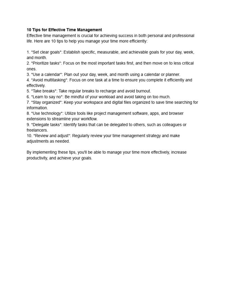 10 Tips For Effective Time Management | PDF
