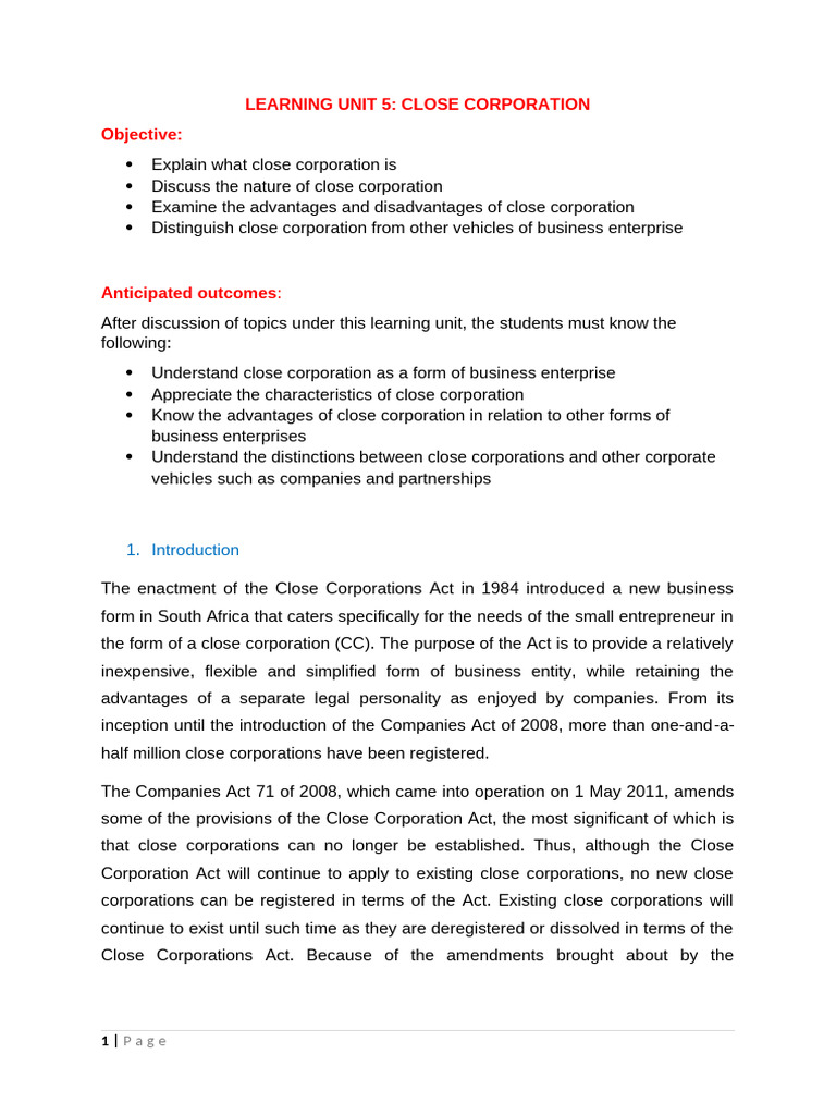 Understanding Close Corporations in SA | PDF | Liquidation | Corporations
