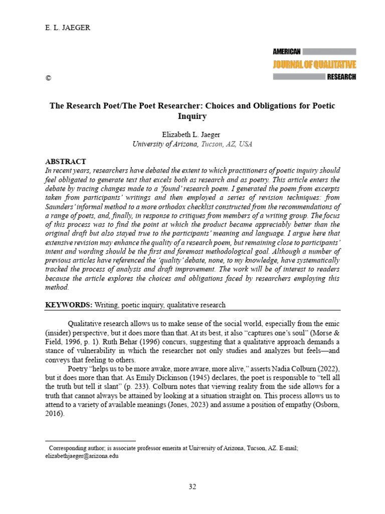 The Research Poet The Poet Researcher Choices and Obligations For ...