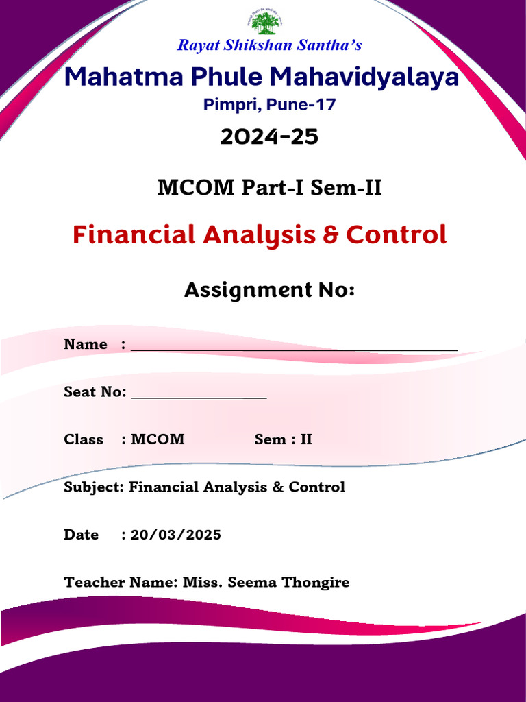 MCOM-I Sem-II Financial Analysis & Control Assignments 2024-25 | PDF
