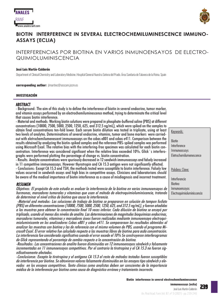 Biotin Interference in ECLIA Assays | PDF | Immunoassay