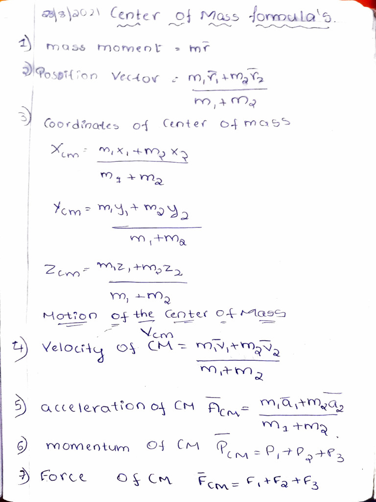 CENTER OF MASS FORMULAS | PDF