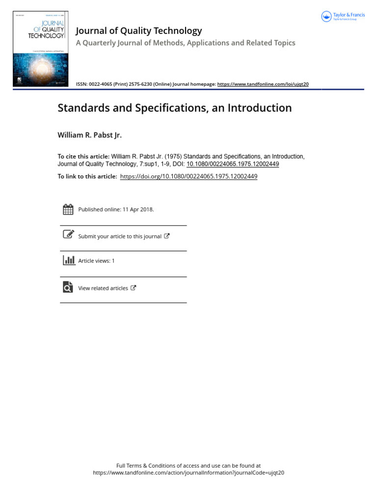Standards and Specification | PDF | Specification (Technical Standard) | Reliability Engineering
