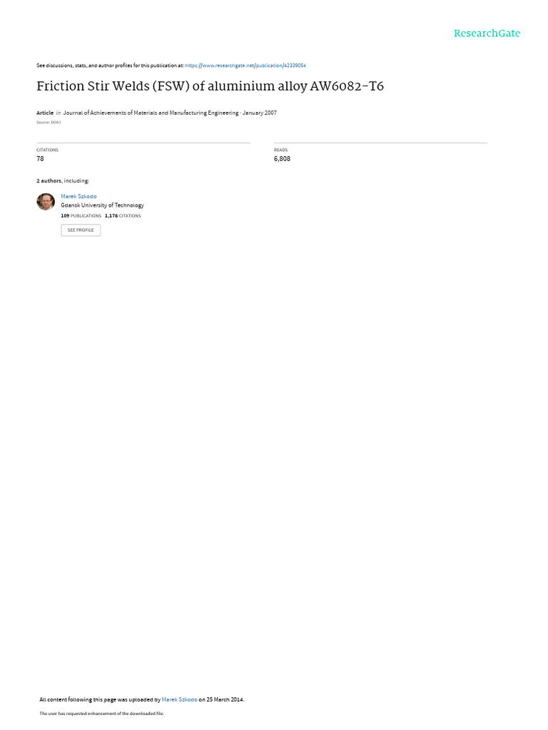 FSW of Aluminium Alloy 1 | PDF | Welding | Construction