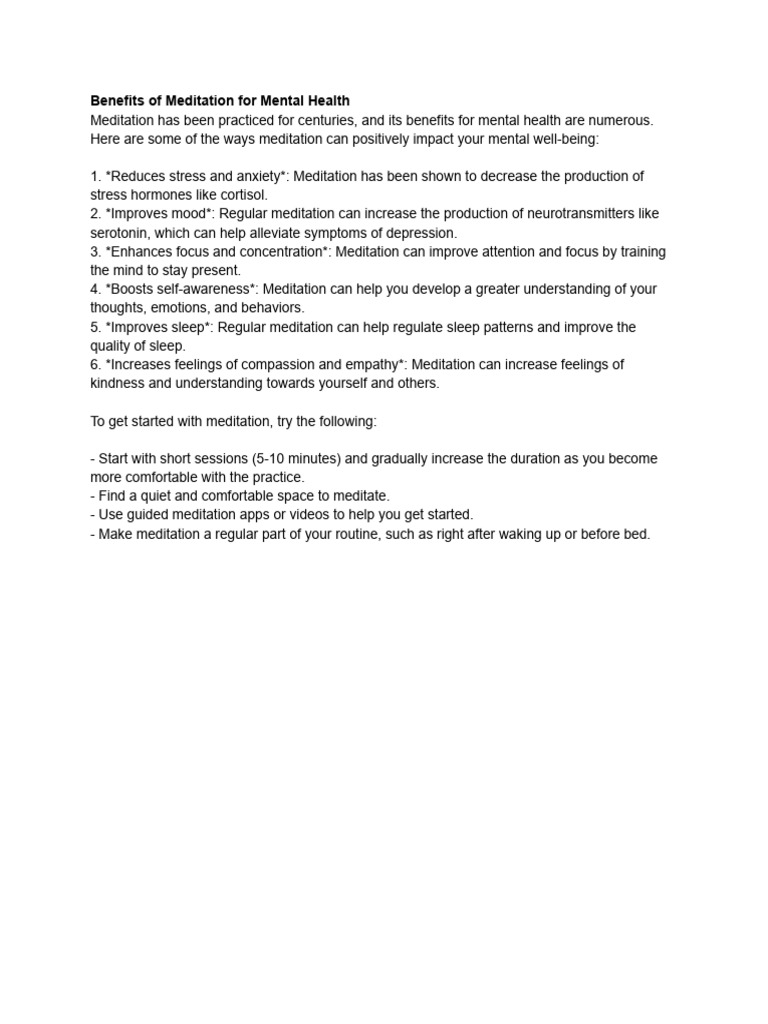 Meditation's Mental Health Benefits | PDF